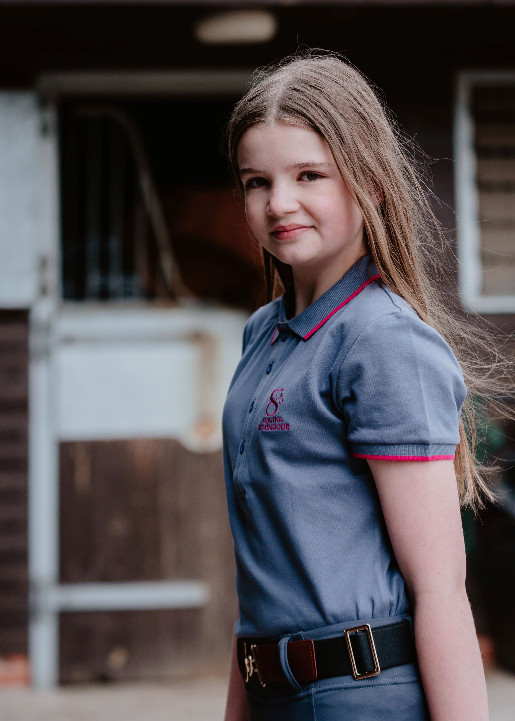 Slate Grey Floral Polo Shirt – Equine Splendour